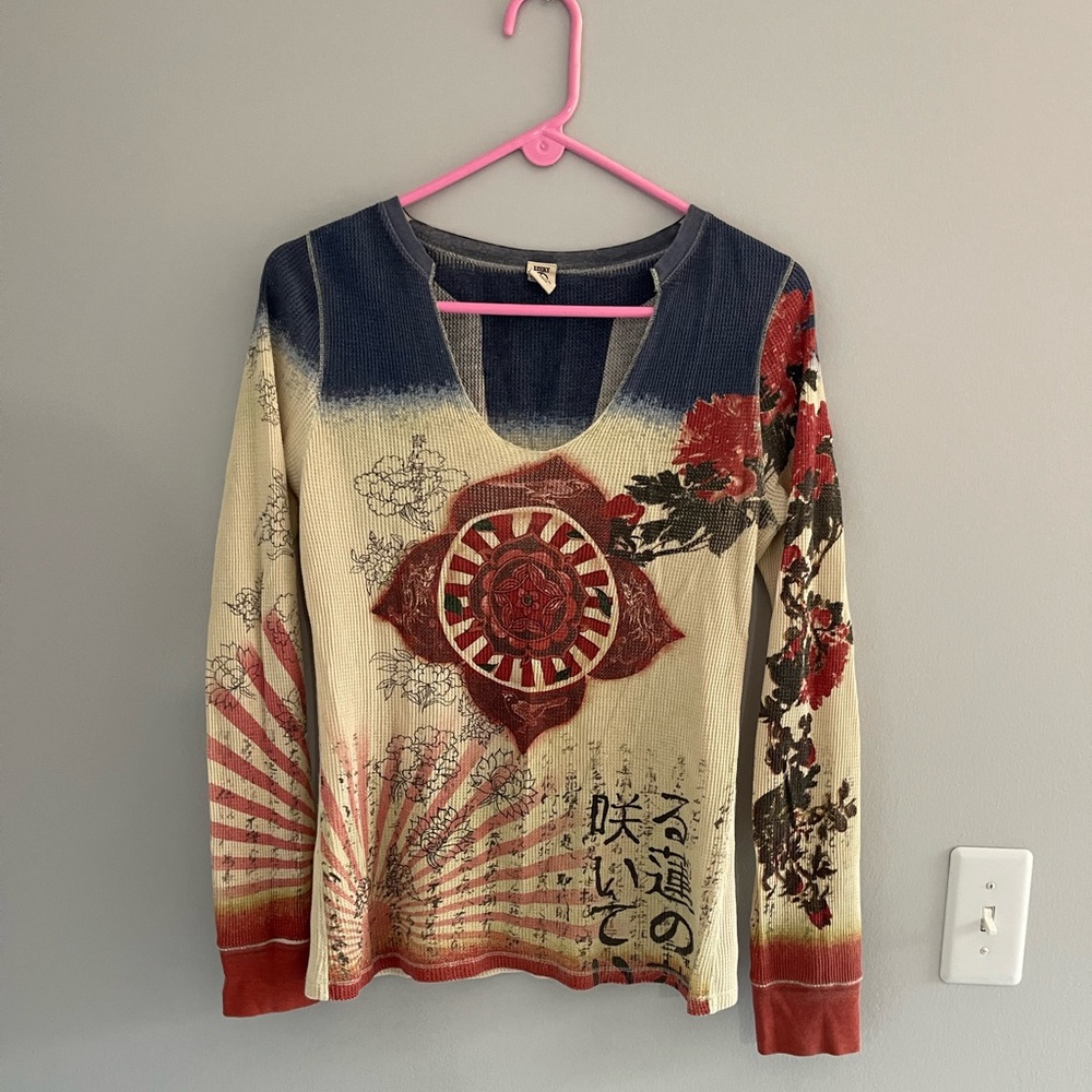 Lucky Brand Y2k Asian Inspired Rising Sun Long Sleeve… - Gem